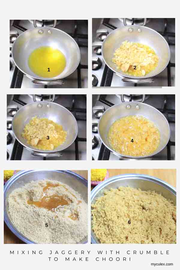 Melt jaggery and mix with churi • My Culinary Expressions